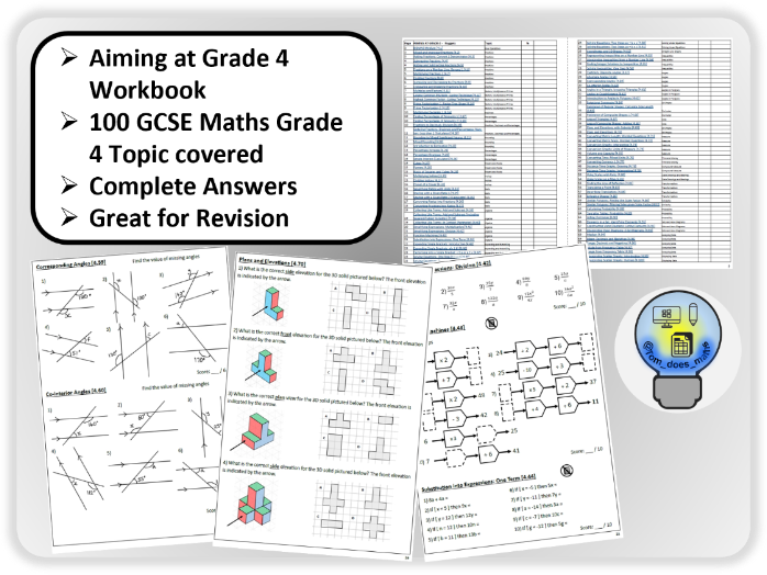 Aiming At Grade 4 GCSE Maths Revision Workbook Teaching Resources