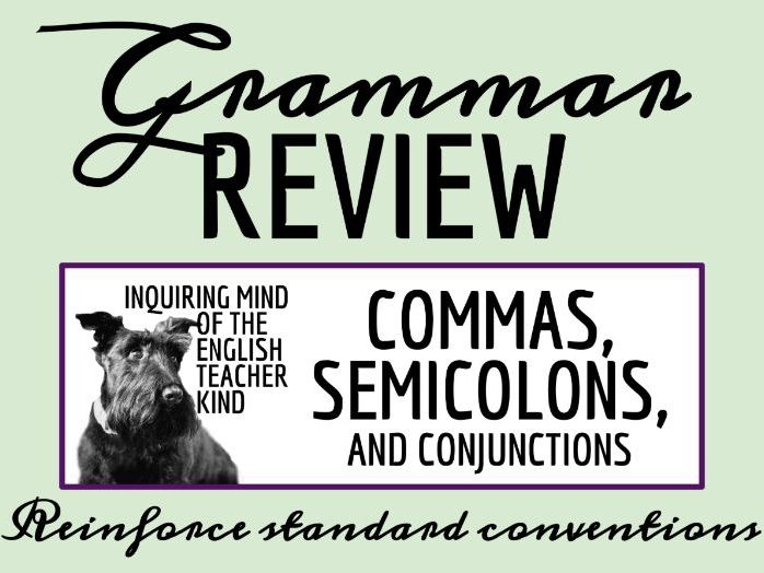 Grammar Review Worksheet on Commas, Semicolons, and Conjunctions with ...