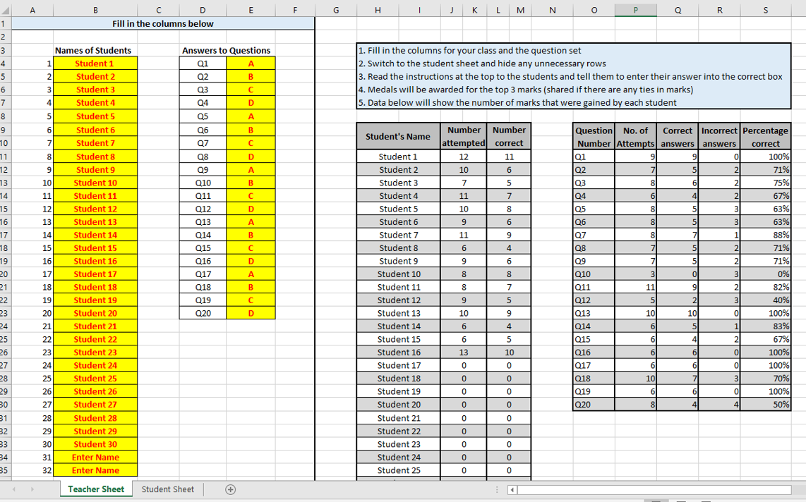 Multiple Choice Question Automatic Mark Sheet | Teaching Resources