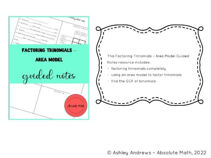 Factoring Trinomials - Area Model Guided Notes | Teaching Resources