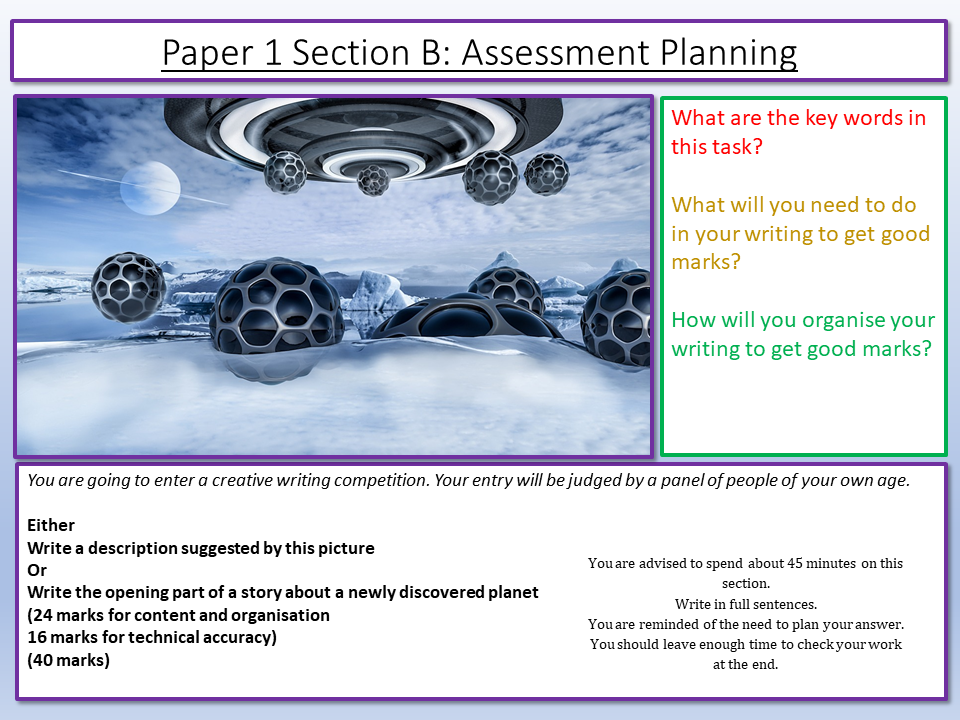 AQA English Language Paper 1 Section B Planning Lesson Teaching Resources