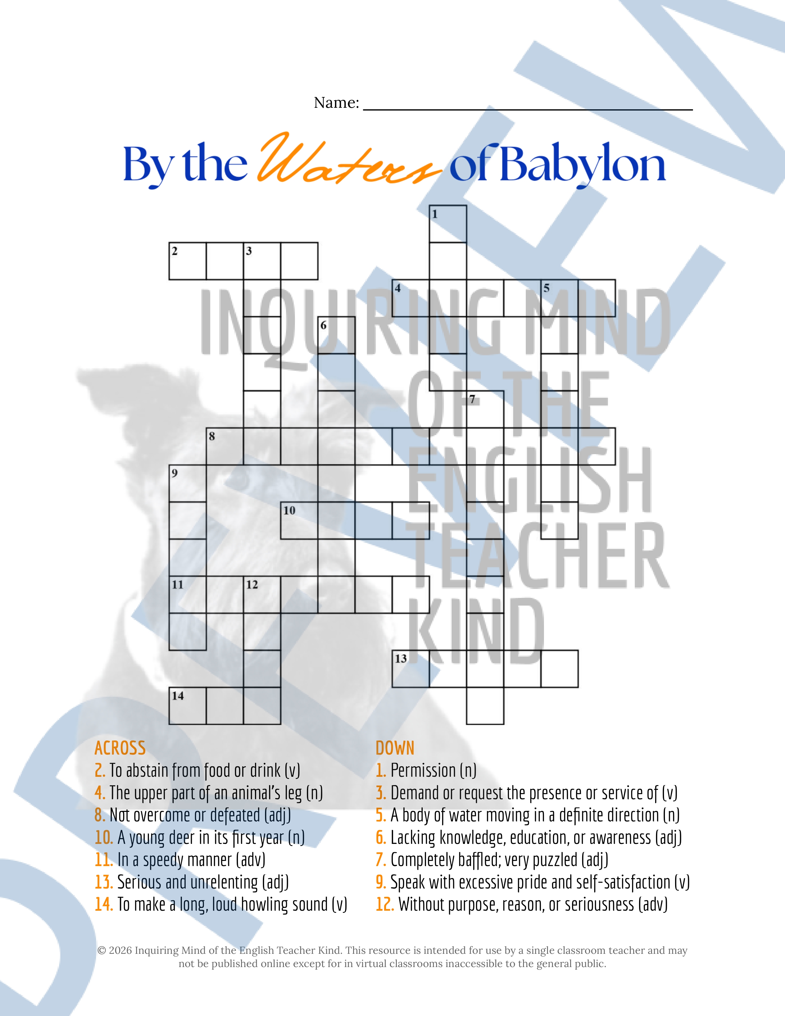 "By the Waters of Babylon" Word Learning Activities | Vocabulary Games ...