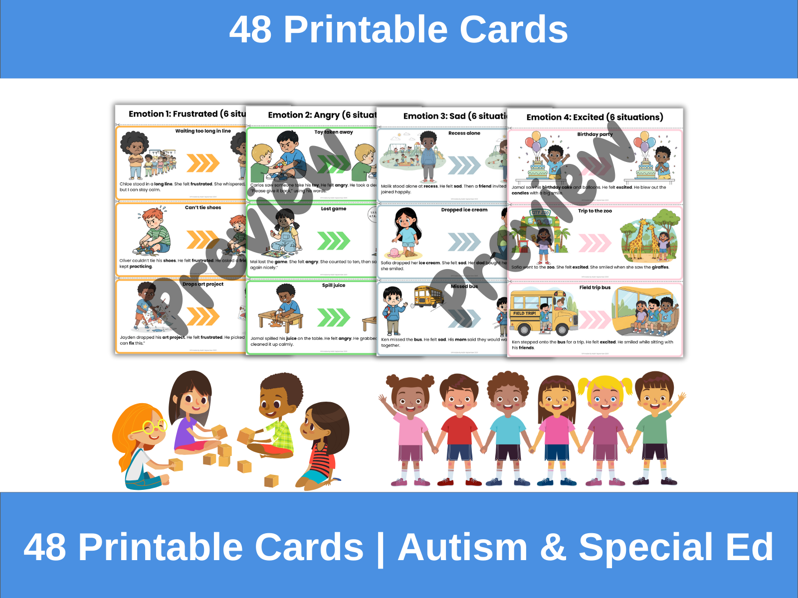 Emotions & Feelings Story Cards – 48 Scenarios | Autism, Preschool ...