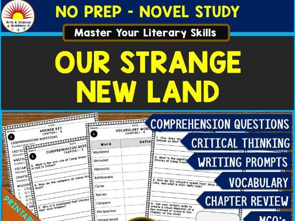 OUR STRANGE NEW LAND Novel Study Comprehension, Critical Thinking ...