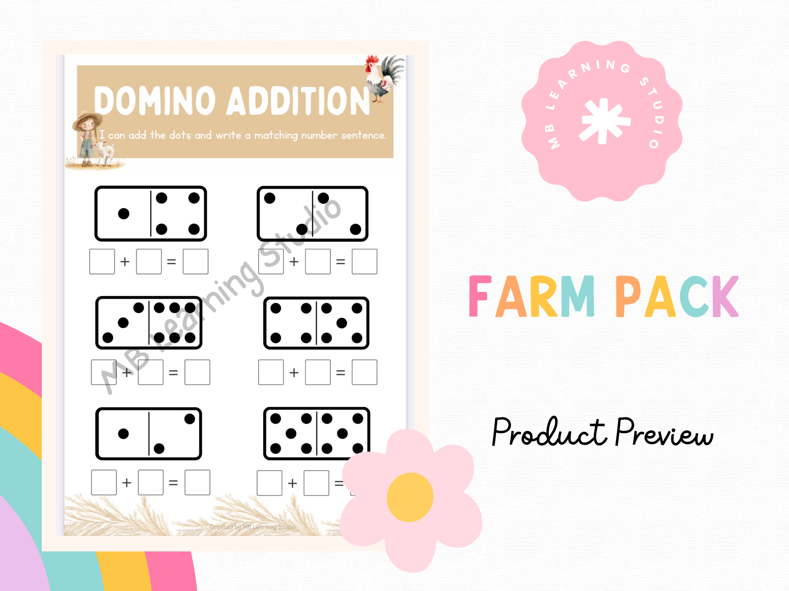 FarmThemed Domino Addition Worksheet | EYFS, KS1, Pre-K–1st Grade ...