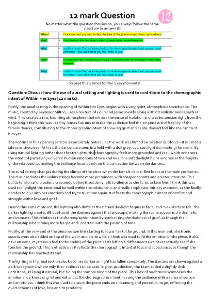 Within Her Eyes by James Cousins - AQA GCSE Dance Section C Written ...