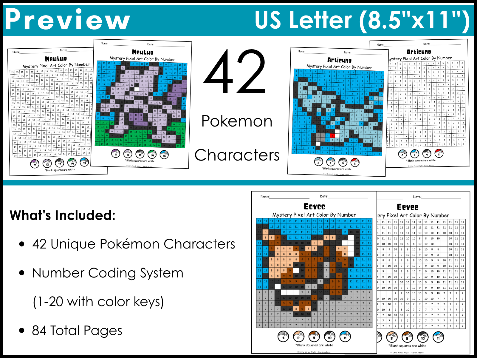 Pokémon Mystery Pixel Art | 42 Characters Color by Number | Teaching ...