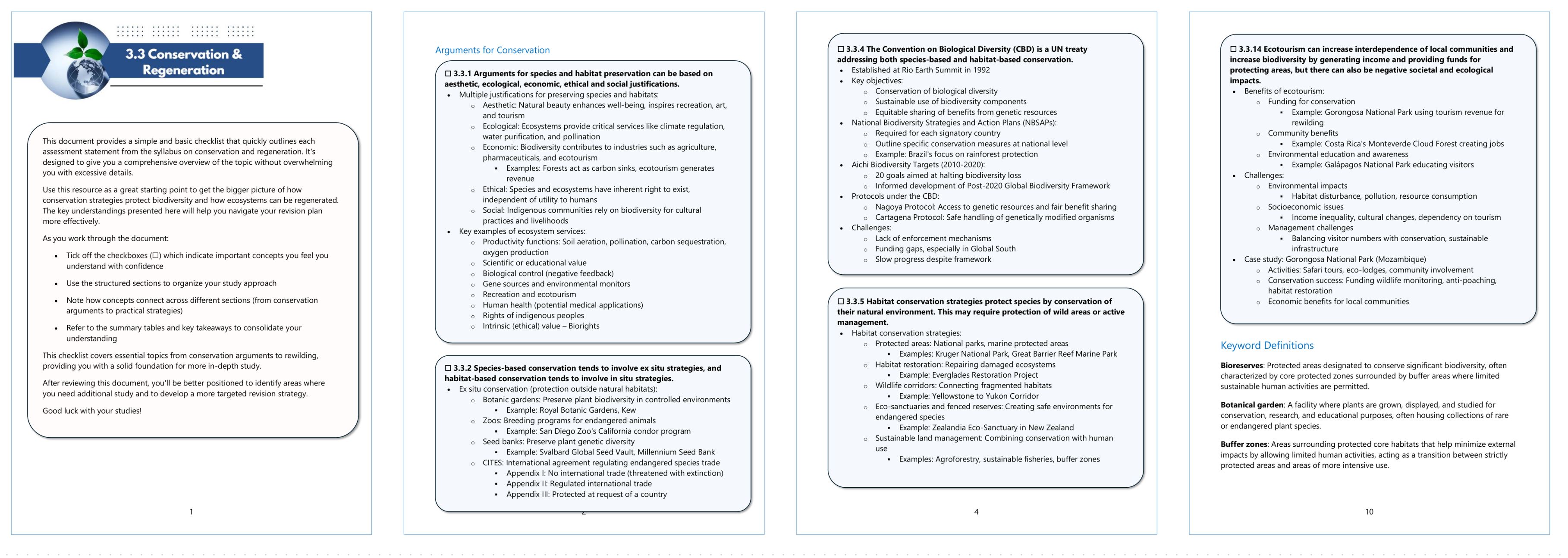 IB DP ESS 3.3: Conservation Condensed Revision Outline 2026 | Teaching ...