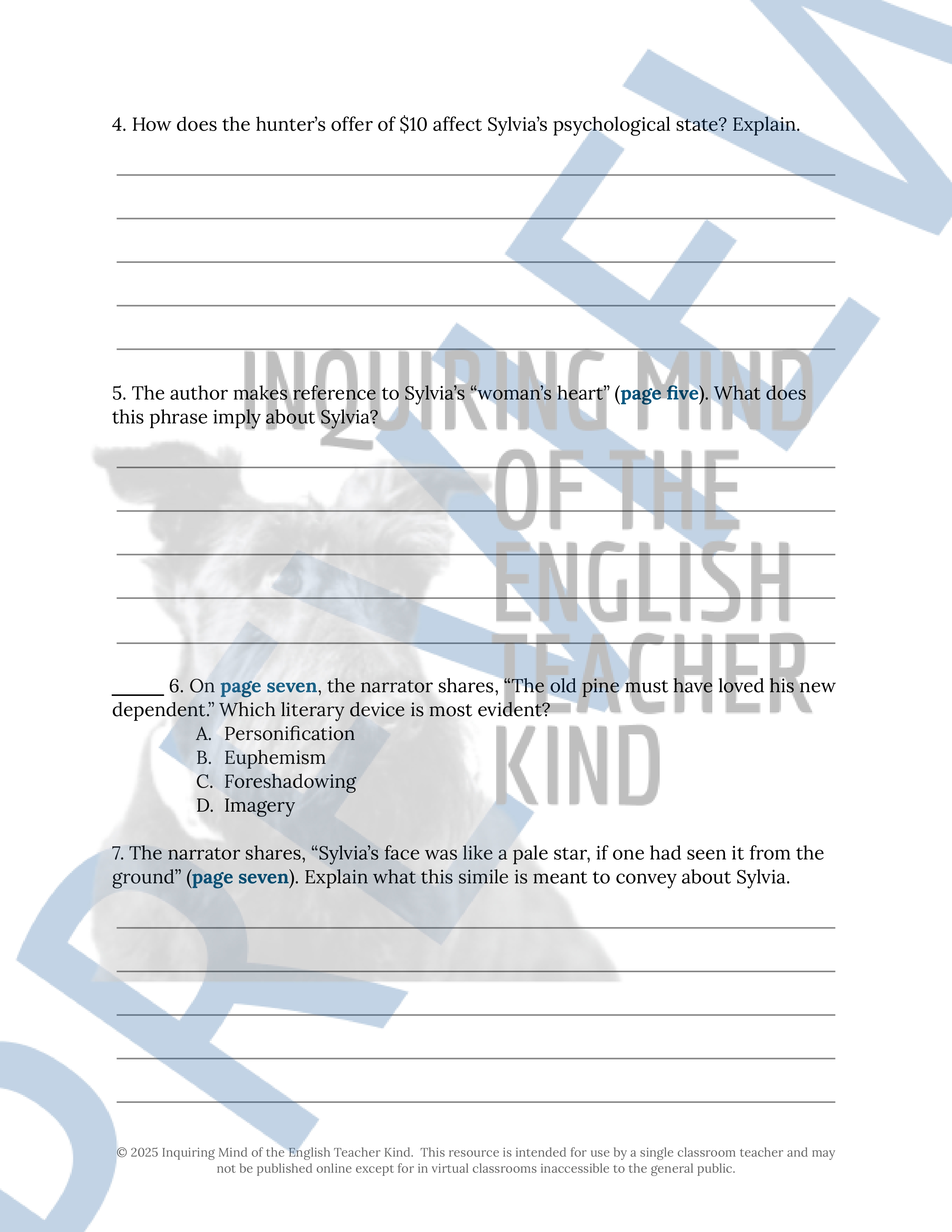 "A White Heron" by Sarah Orne Jewett Close Reading Worksheet and ...