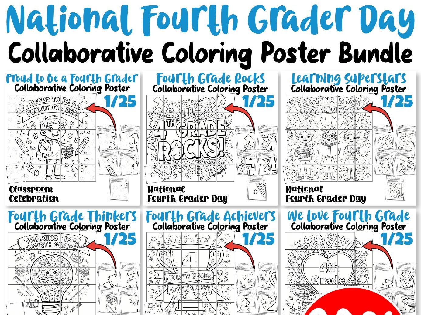 National Fourth Grader Day Bundle | 4th Grade Collaborative Coloring ...