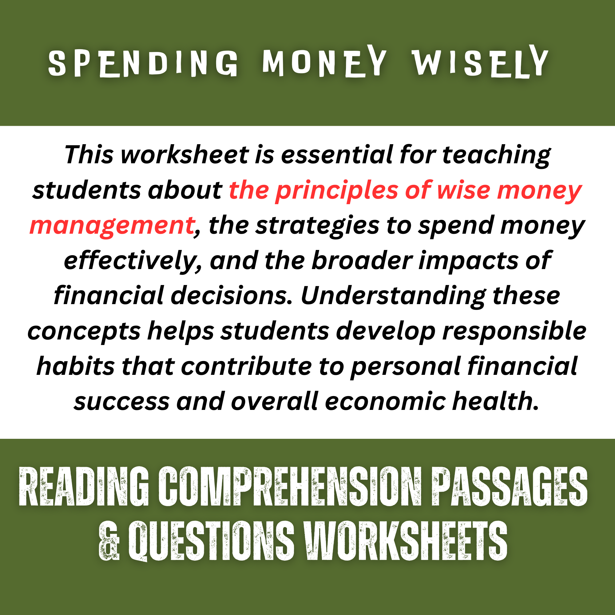 Spending Money Wisely - Economics Reading Worksheet | Teaching Resources