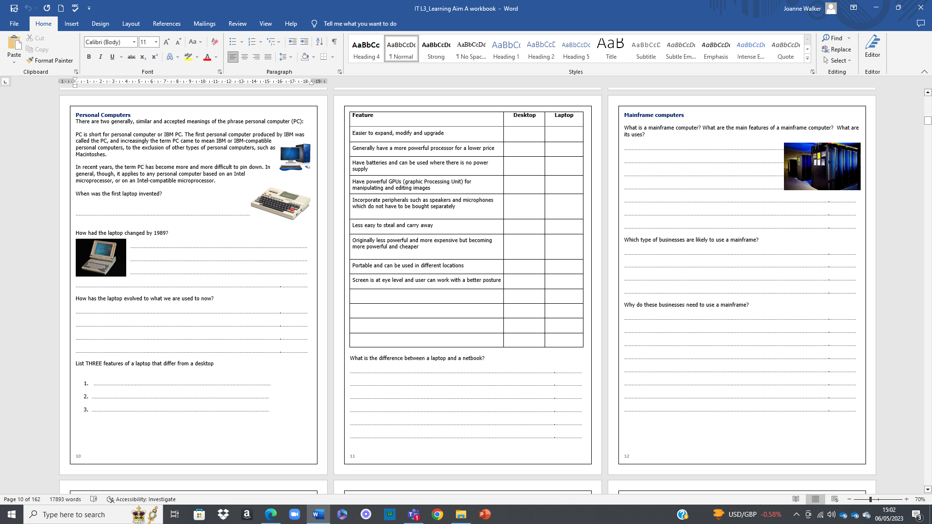 BTEC L3 IT Unit 1 Learning Aim A booklet | Teaching Resources