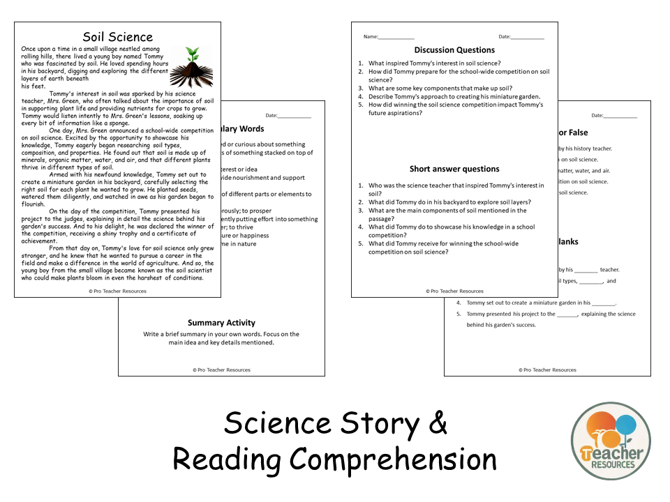 Soil Science Reading Science Story Comprehension Questions Worksheet ...