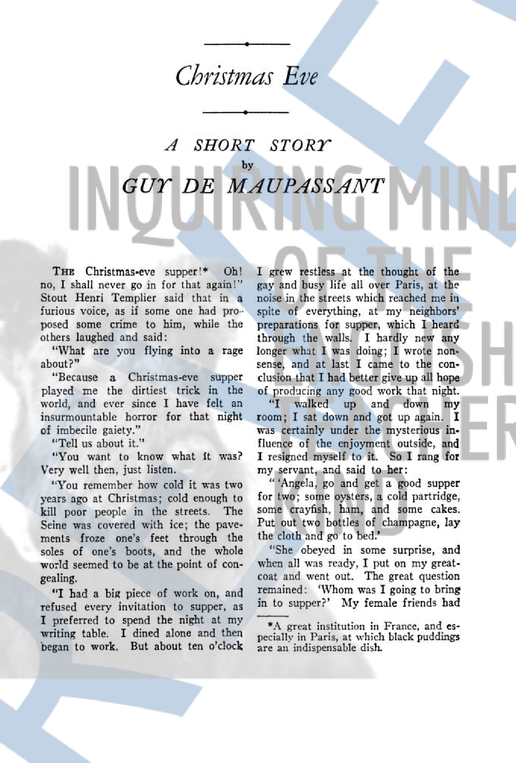 "Christmas Eve" by Guy de Maupassant Quiz and Answer Key | Holiday ...