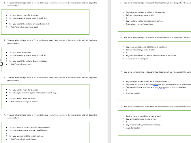 GCSE MFL style role play for hotels and restaurants | Teaching Resources