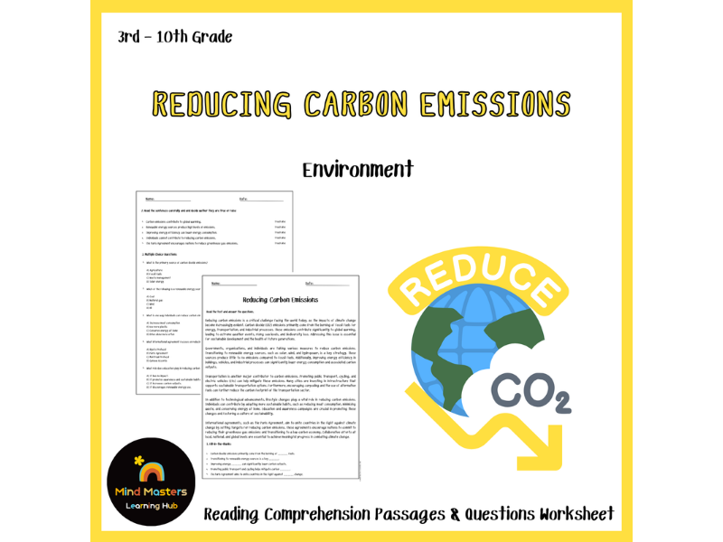 Reducing Carbon Emissions Reading Comprehension Passages & Questions ...