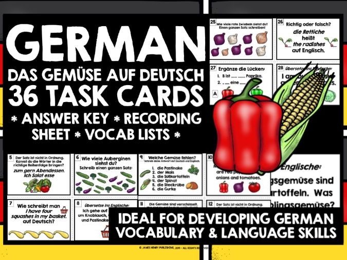 GERMAN VEGETABLES TASK CARDS | Teaching Resources