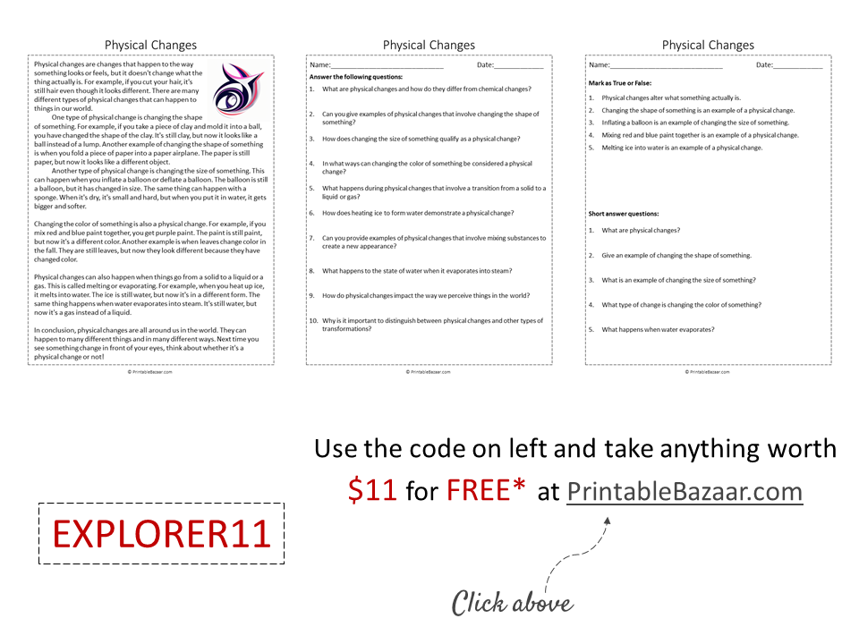 Physical Vs Chemical Changes Worksheet Answer Key Free Printable