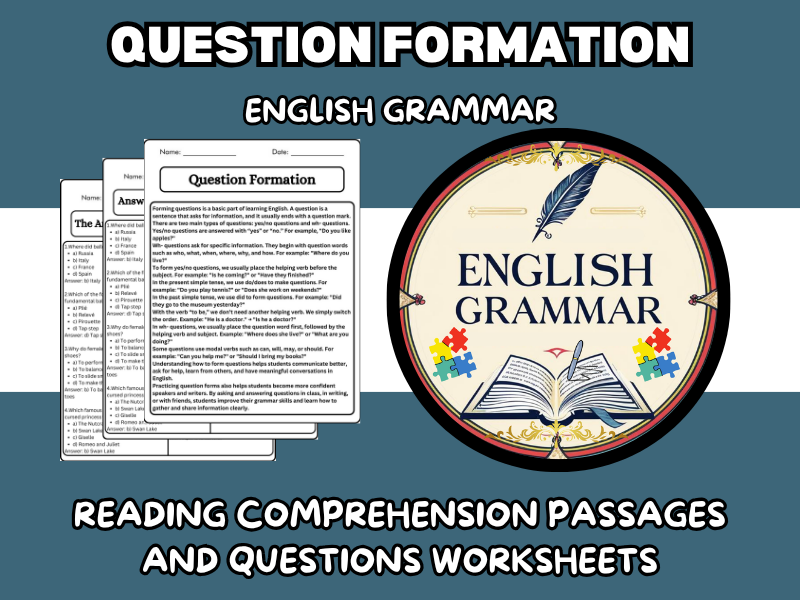 Question Formation - English Grammar Reading Comprehension Passages & Questions Worksheets ...