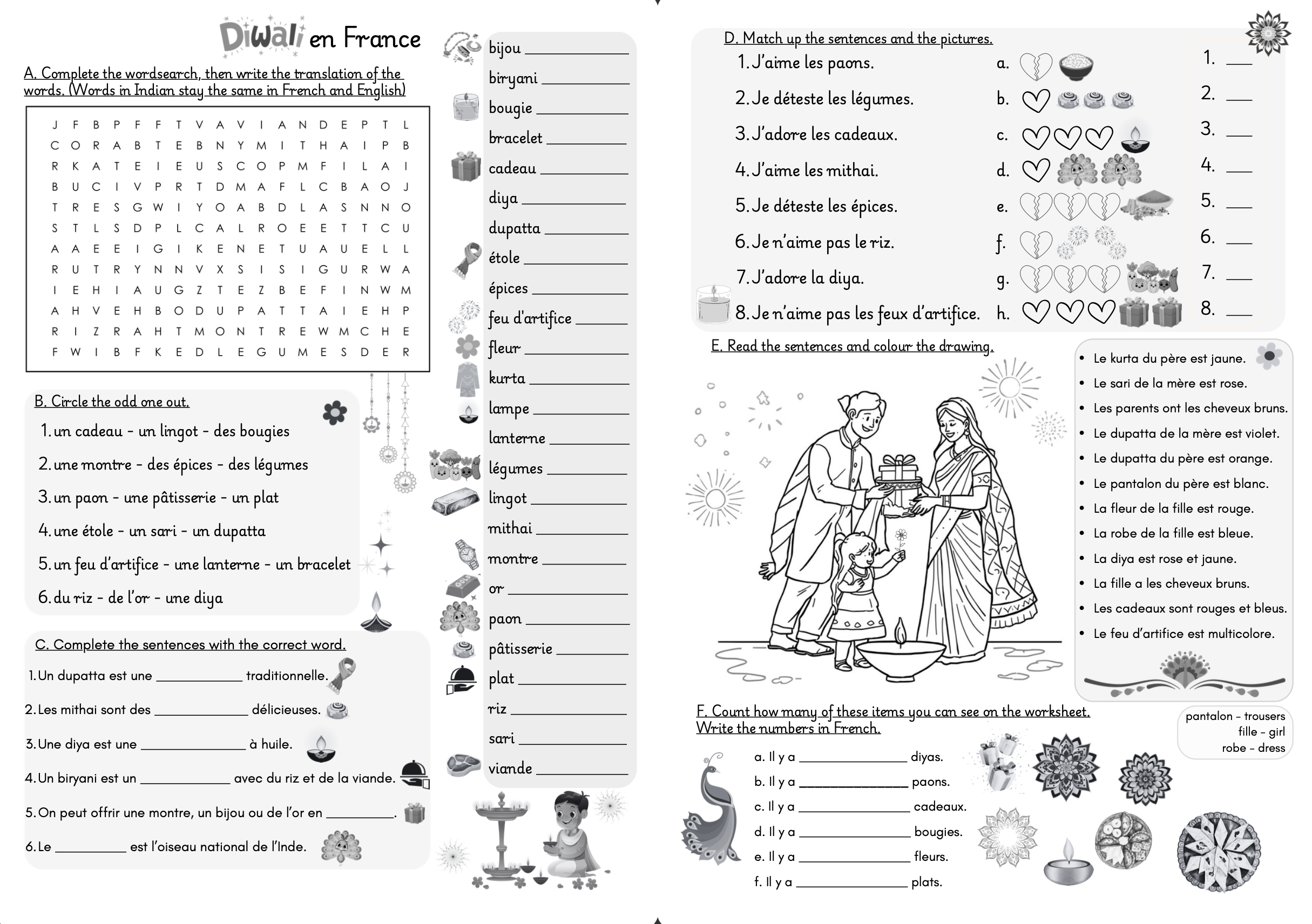 Diwali la fête des lumières - French KS3 Worksheet | Teaching Resources