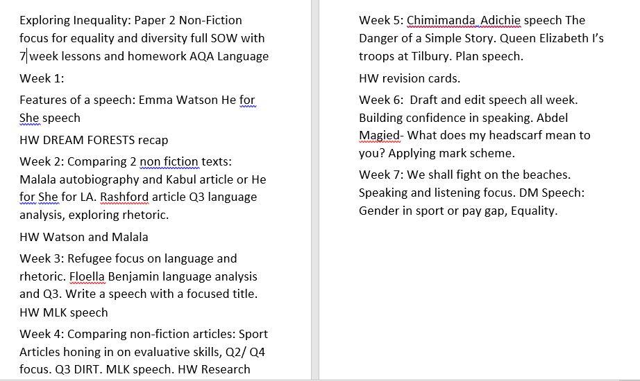 Exploring Inequality Paper 2 full 7 week lesson with HW Non-Fiction ...