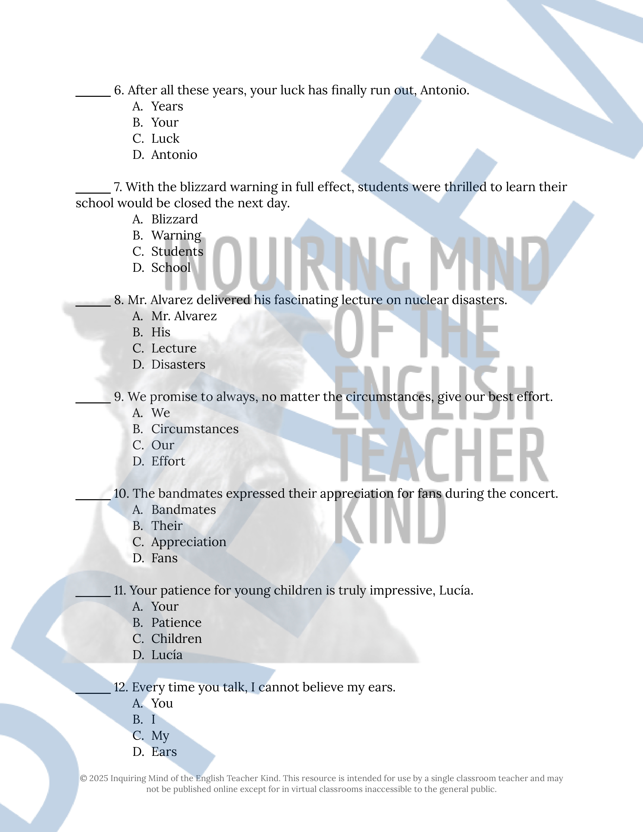 Grammar Practice Worksheet on Identifying Antecedents of Pronouns ...