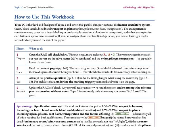 Edexcel IGCSE Biology | Topic 2C: Transport in Animals & Plants | 4SD0 ...