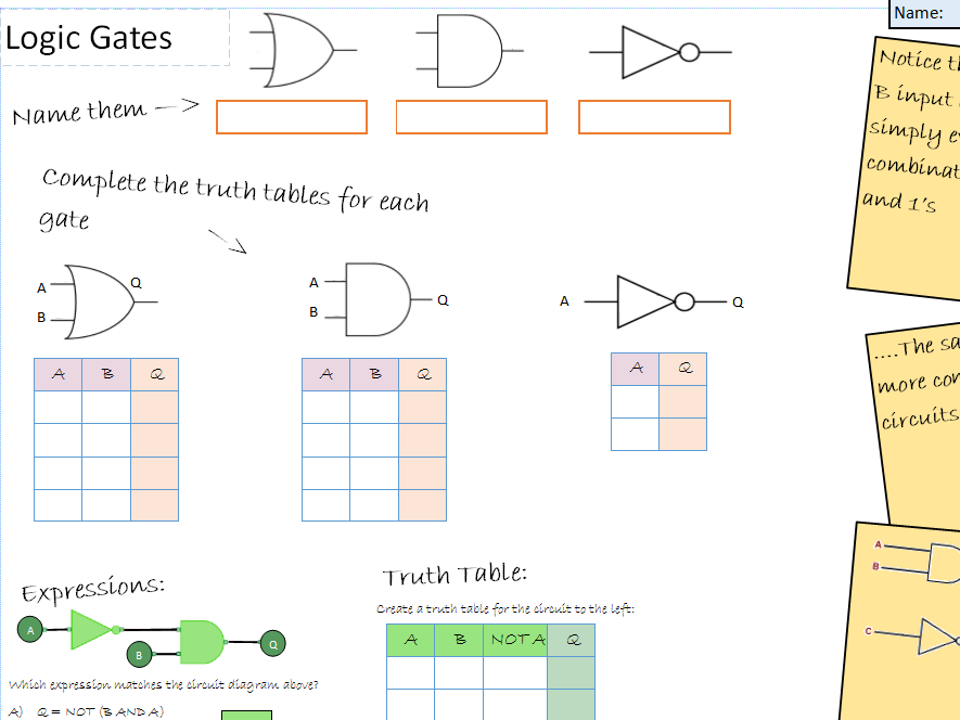 GCSE Computing Logic Gates Worksheet Teaching Resources