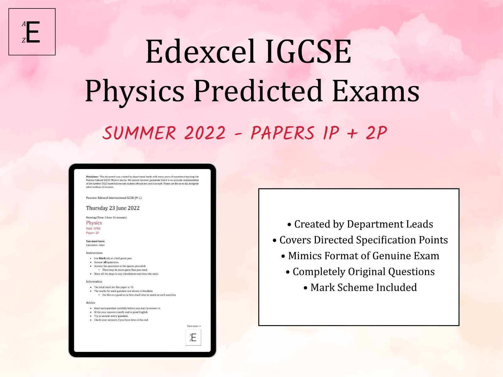 Summer 2022 IGCSE Physics Predicted Exams - Edexcel Papers 1P and 2P | Teaching Resources