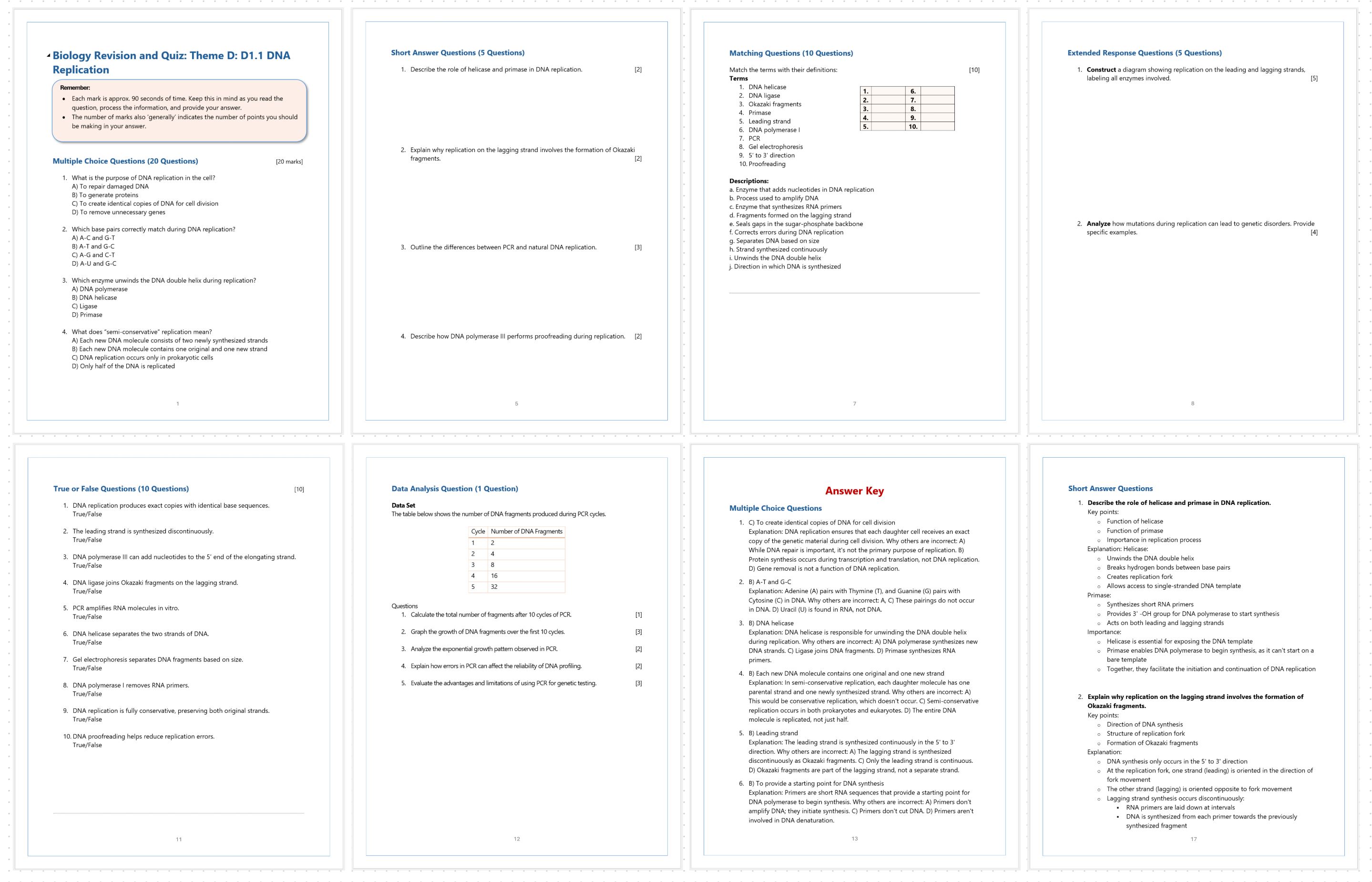 IB DP Biology D1.1 DNA Replication Quiz and Revision Worksheets 2026 ...