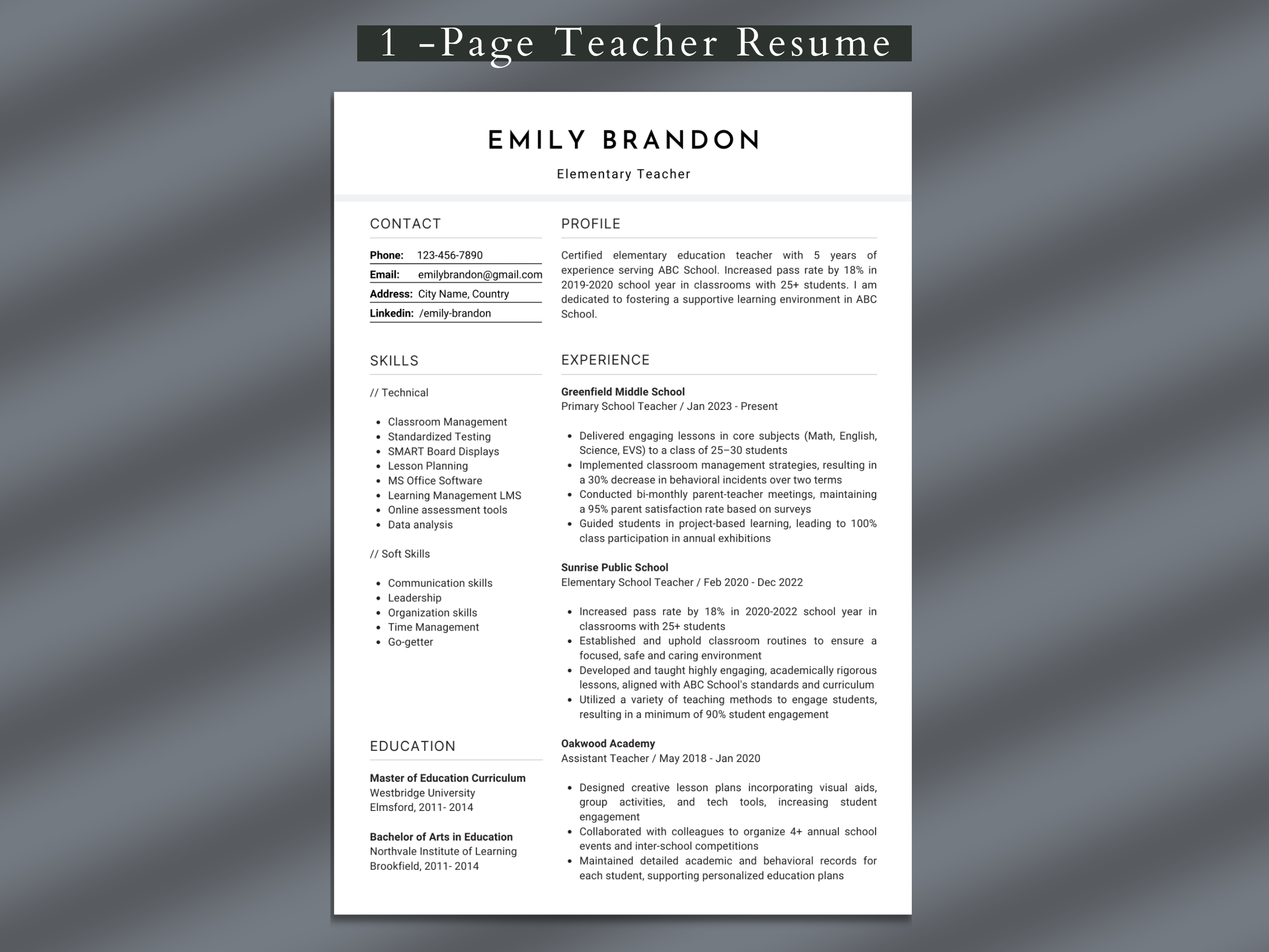 Teacher Resume Google Docs, CV Template for teachers, Elementary ...