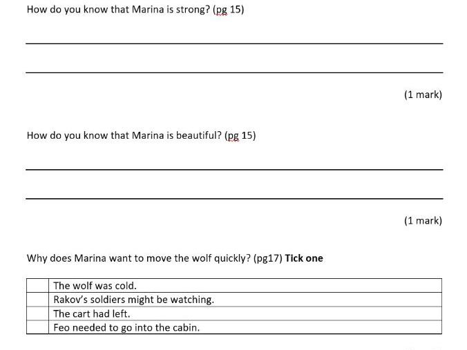 Yr 6 SATs style questions for Wolf Wilder | Teaching Resources