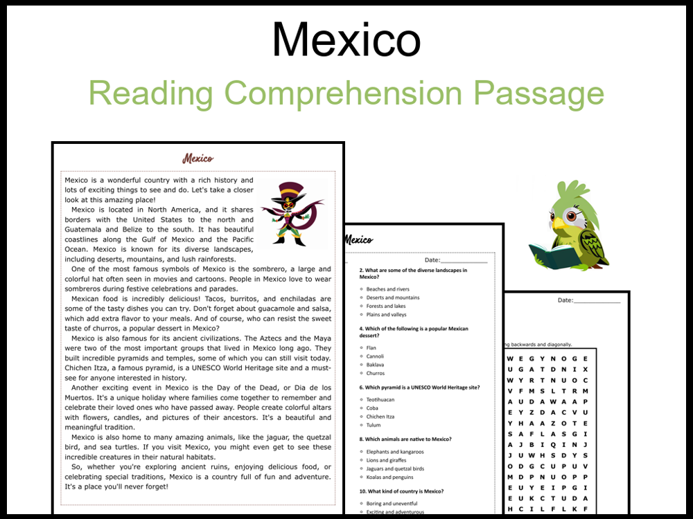 Mexico Reading Comprehension and Word Search | Teaching Resources