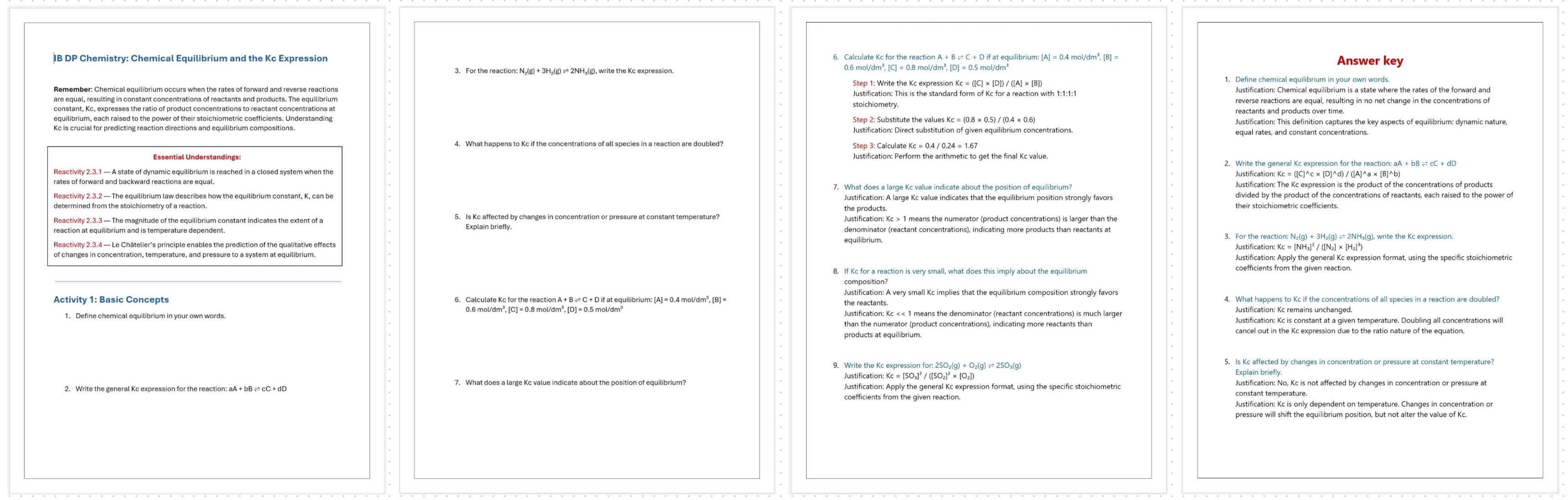 IB DP Chemistry Reactivity, Kc & Le Chatelier Worksheet 2026 | Teaching ...