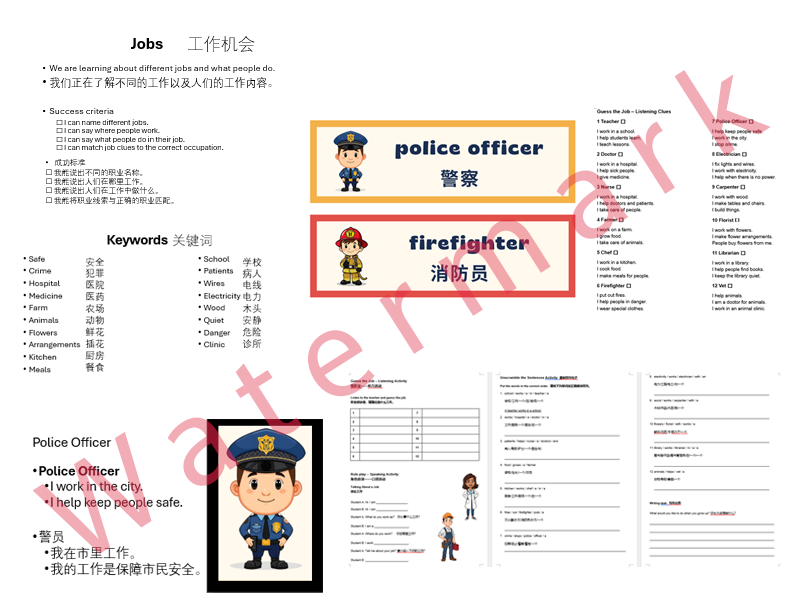 EAL Jobs Vocabulary Activities with Chinese Translation | Teaching ...