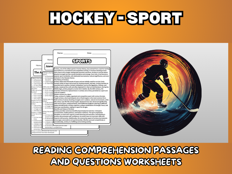 Hockey - Sport Reading Comprehension Passages and Questions Worksheets ...