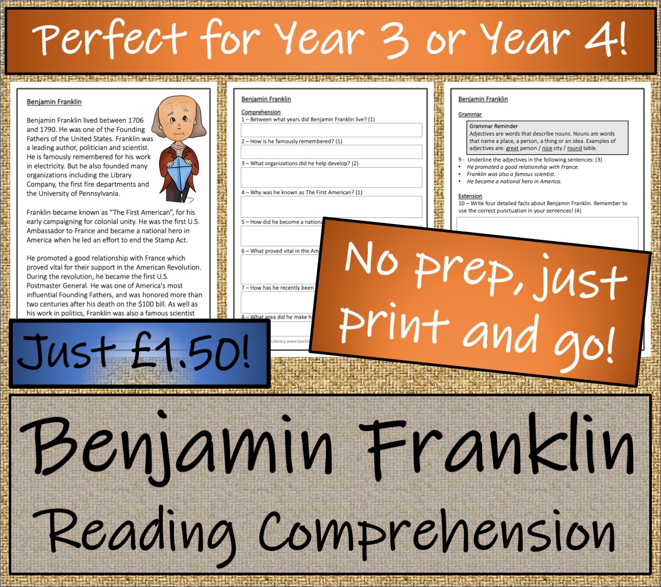 LKS2 History - Benjamin Franklin Reading Comprehension Activity ...
