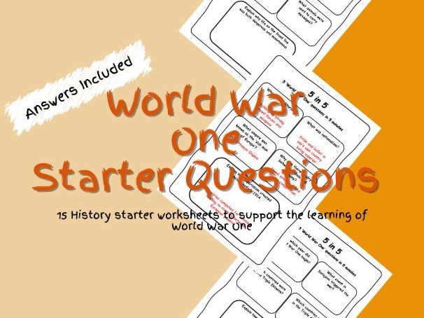 History World War One Starter Questions Worksheets PDF | Teaching Resources