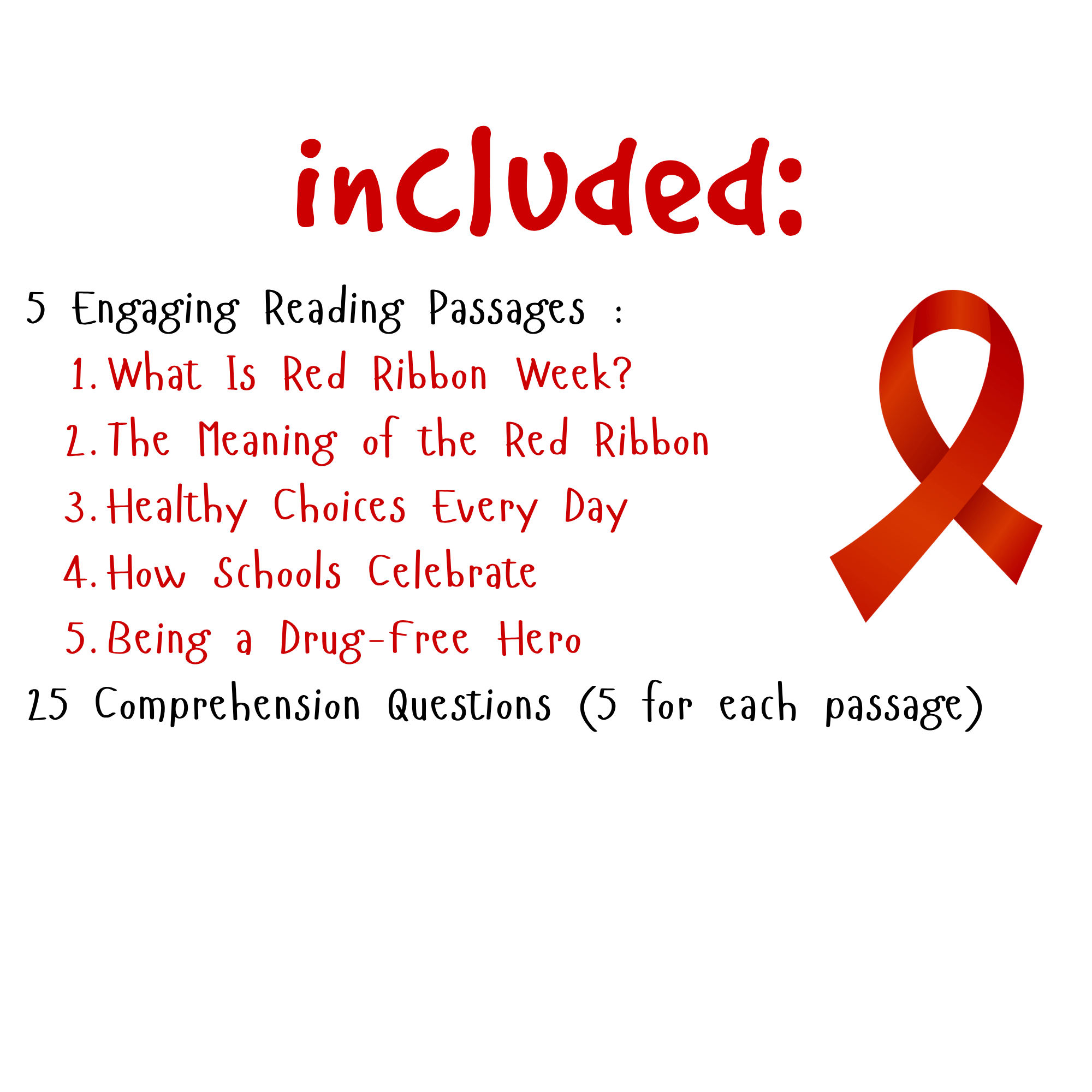 Red Ribbon Week Reading Passages & Questions Worksheet Drug Prevention ...