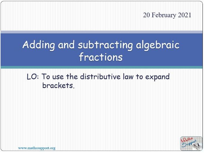 Adding And Subtracting Algebraic Fractions Teaching Resources