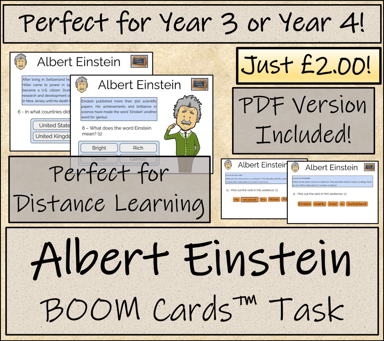 Albert Einstein - LKS2 BOOM Cards™ Comprehension Activity Bundle ...