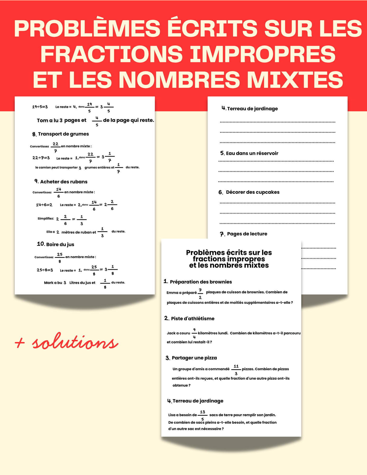 Problèmes Écrits sur les Fractions Impropres et les Nombres Mixtes ...