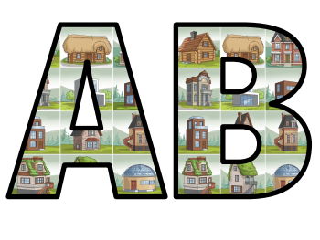 Different Types of Buildings Houses Lettering Set Display Title Letters ...