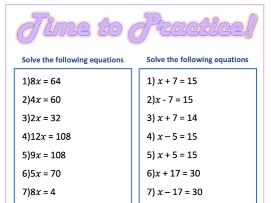 Solving One Step Linear Equations Teaching Resources Solving One Step Linear Equations Teaching Resources