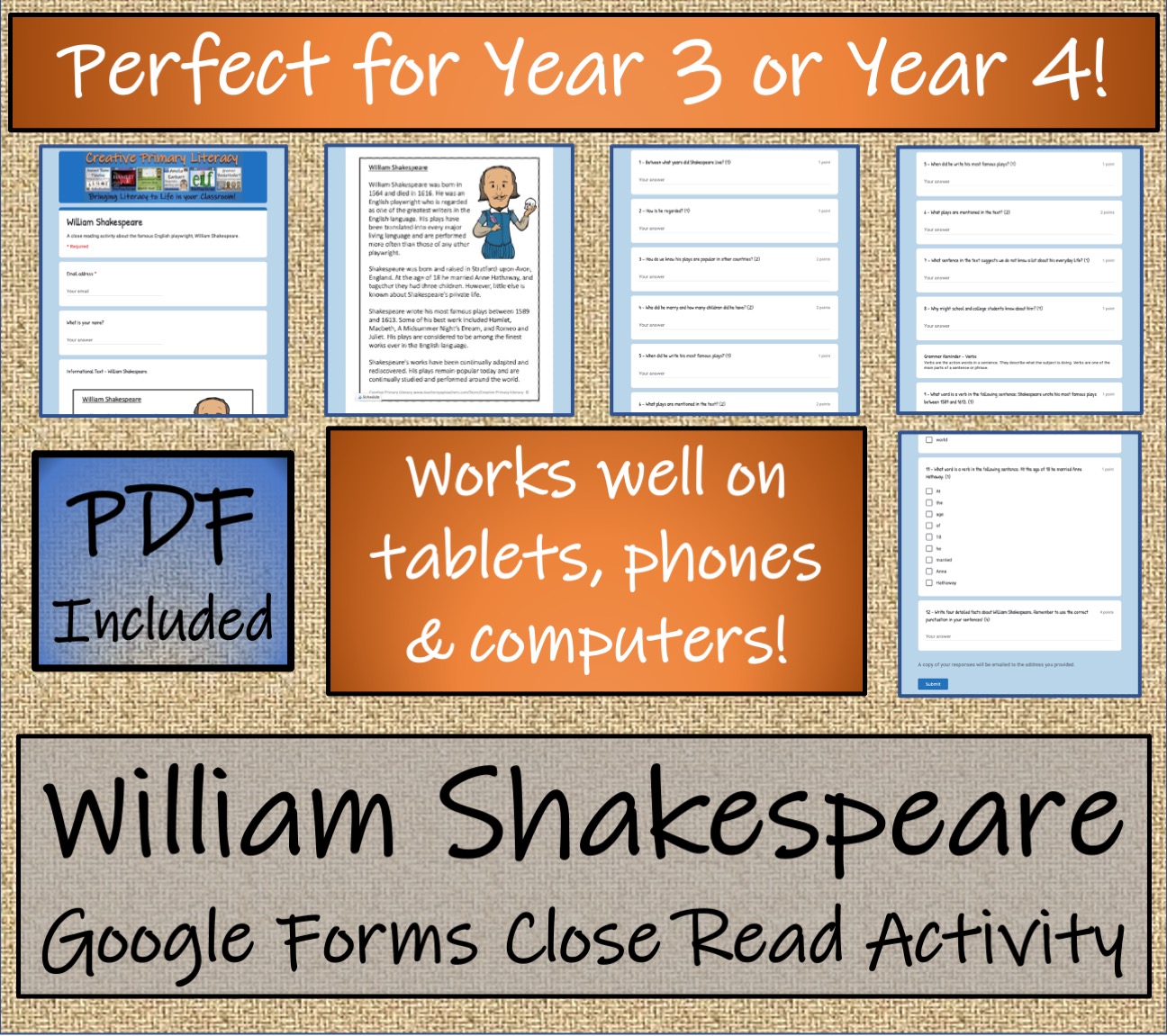 LKS2 William Shakespeare Reading Comprehension Activity | Digital ...