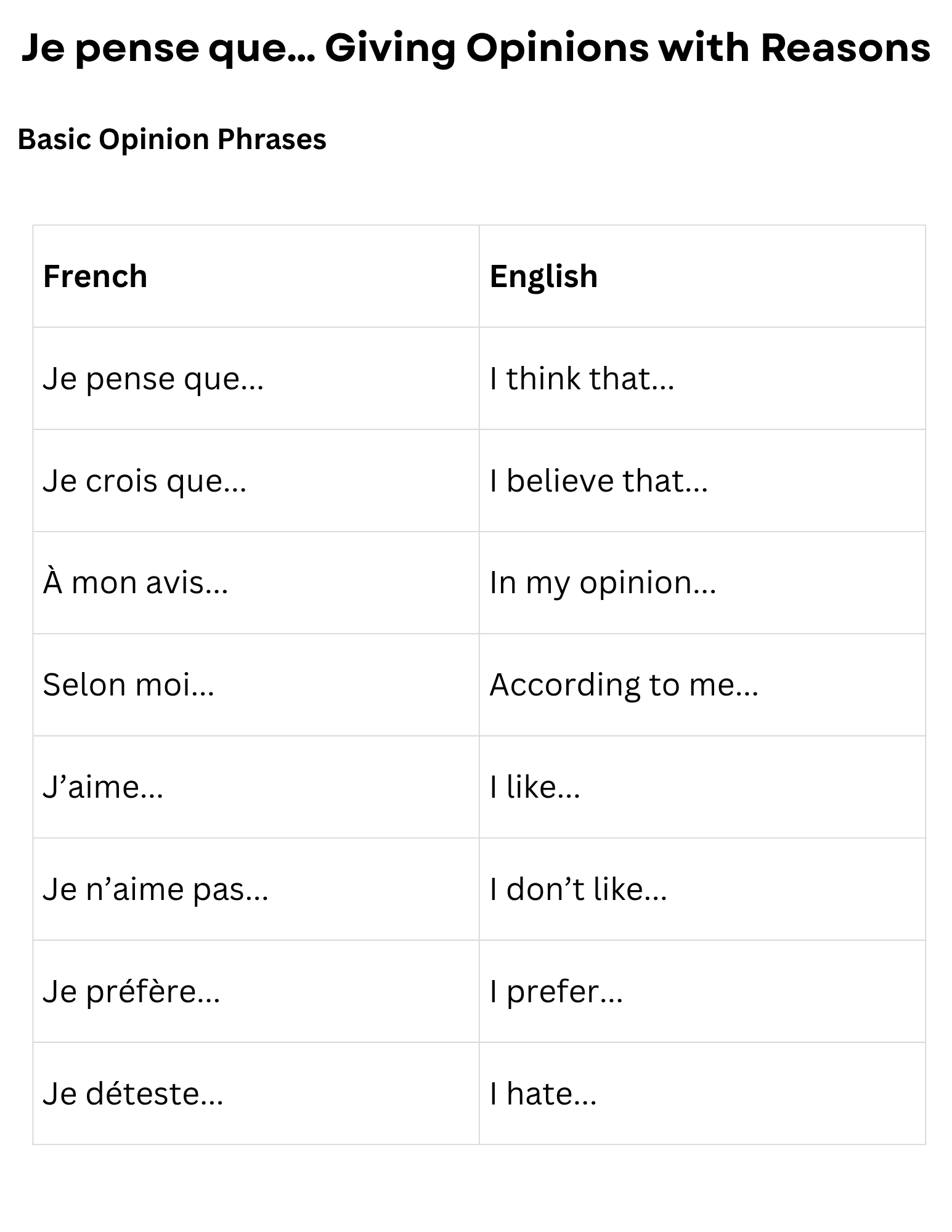French Opinions and Justifications KS4 | Teaching Resources