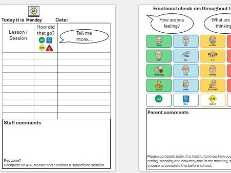 Home-school communication booklet (Zones of Regulation / emotion-based ...