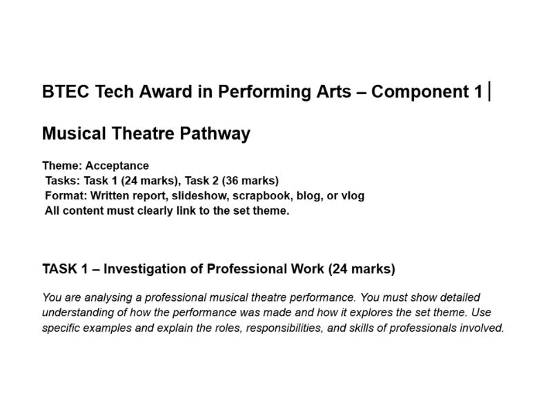 BTEC Performing Arts – Component 1 Writing Structure Pack | Teaching Resources