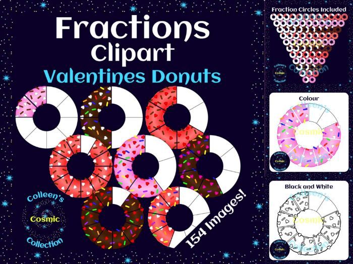 Valentines Donuts Fractions Clipart | Teaching Resources