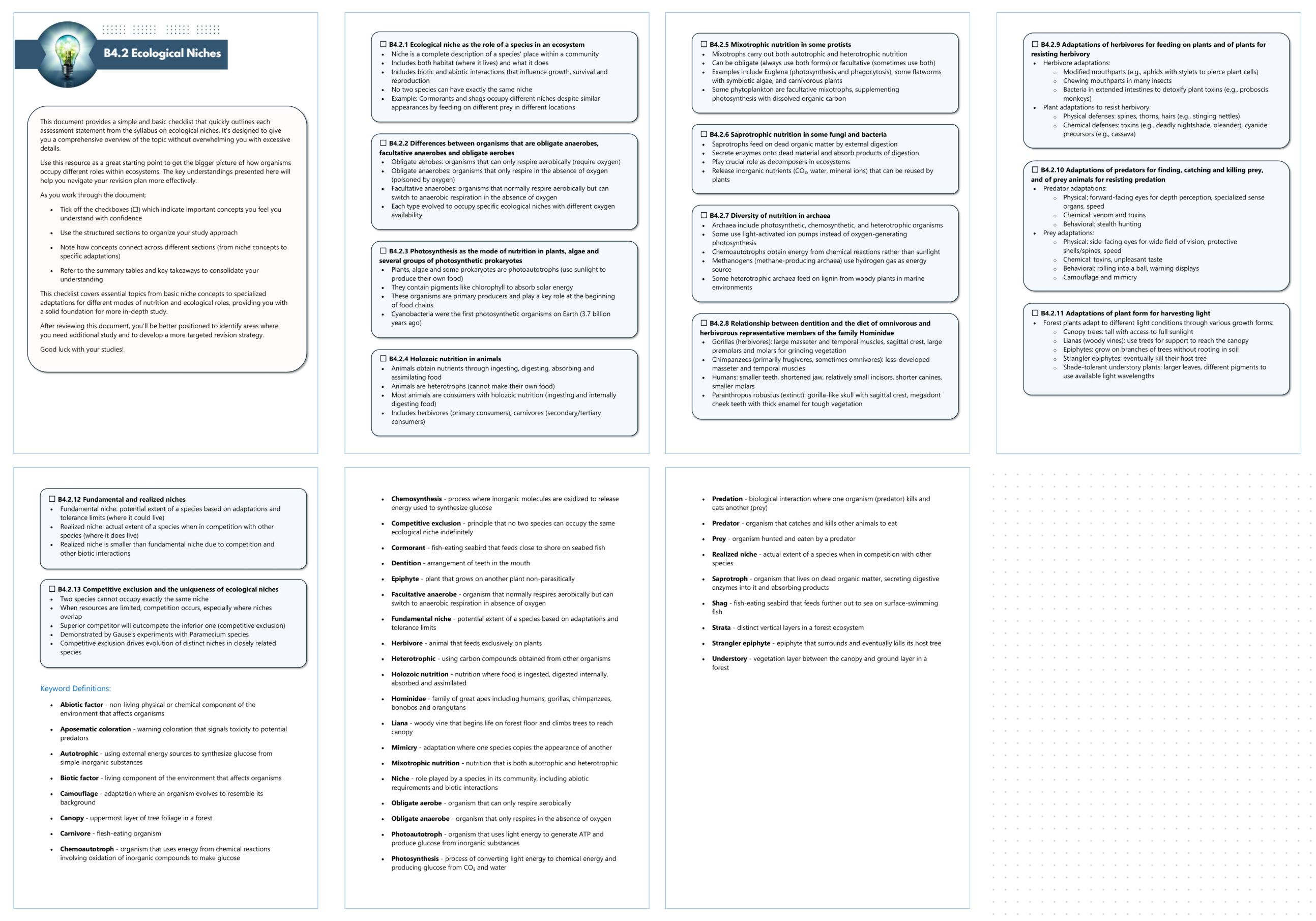 IB DP Biology B4.2 Ecological Niches - Condensed Topic Notes 2026 ...